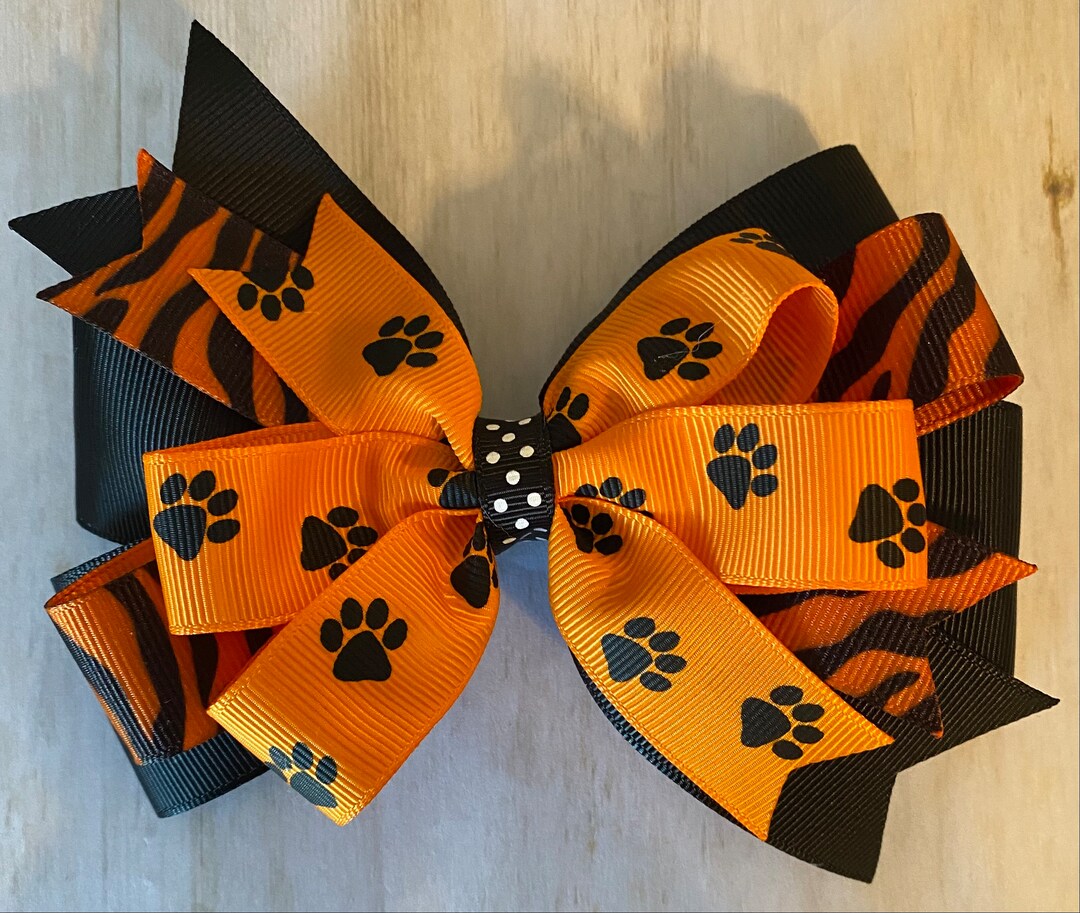 Orange and Black Tiger Bow Orange and Black Paw Print Bow Bengals Bow ...