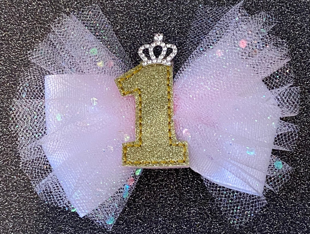 First Birthday Bow Birthday Princess Bow With Tiara Pink Birthday Bow ...