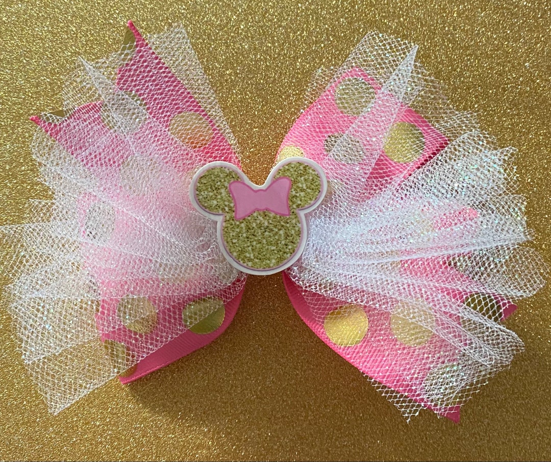 Pink and Gold Minnie Bow Pink and Gold Birthday Bow Disney Bow Sparkly ...