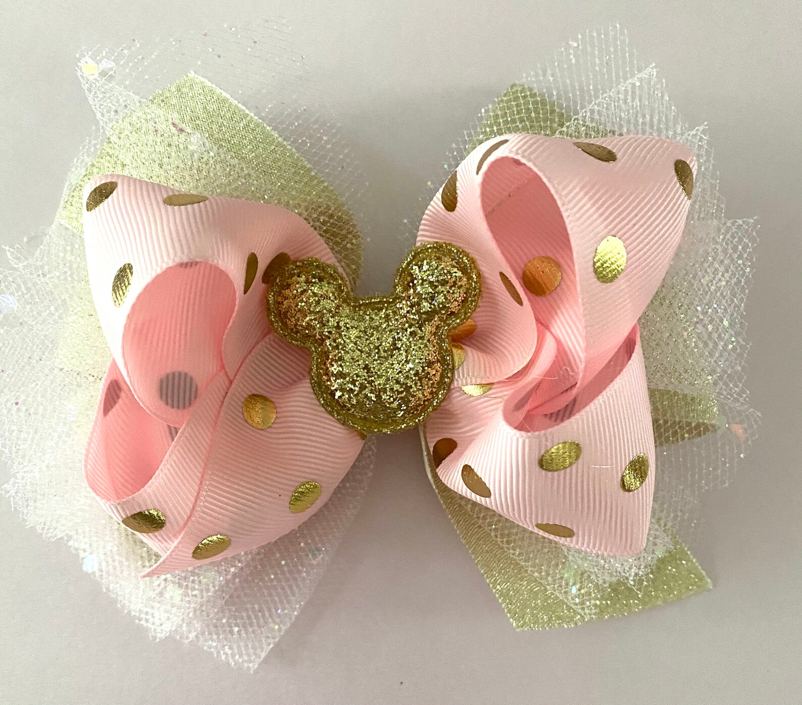 Gold and Pink Minnie Hair Bow Glittery Pink Minnie Bow With - Etsy