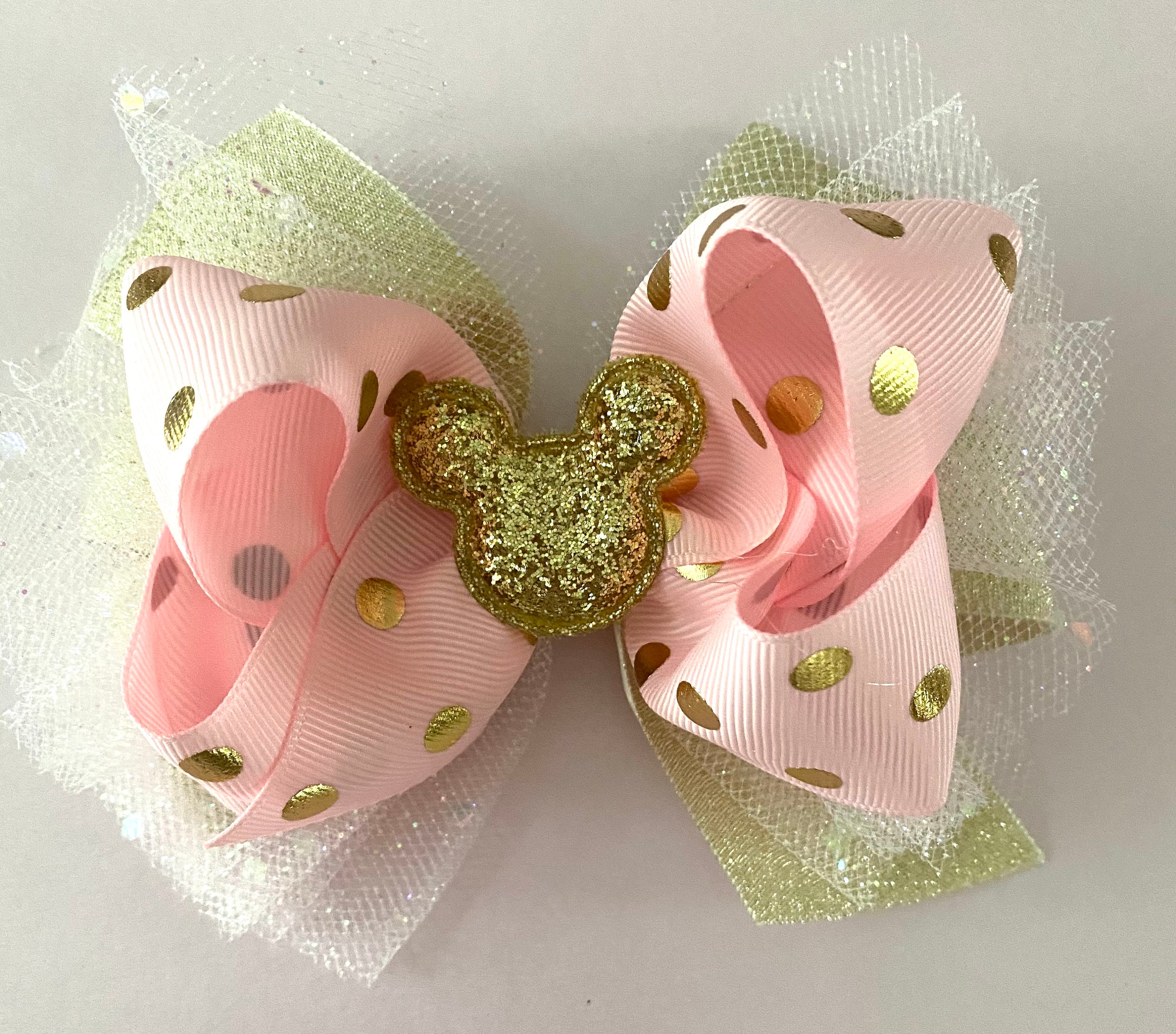 Gold and Pink Minnie Hair Bow Glittery Pink Minnie Bow With - Etsy
