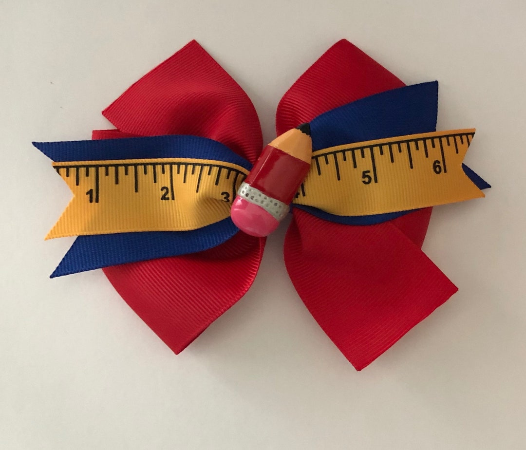 Back to School Bow Red and Royal Blue School Bow With Ruler Ribbon ...
