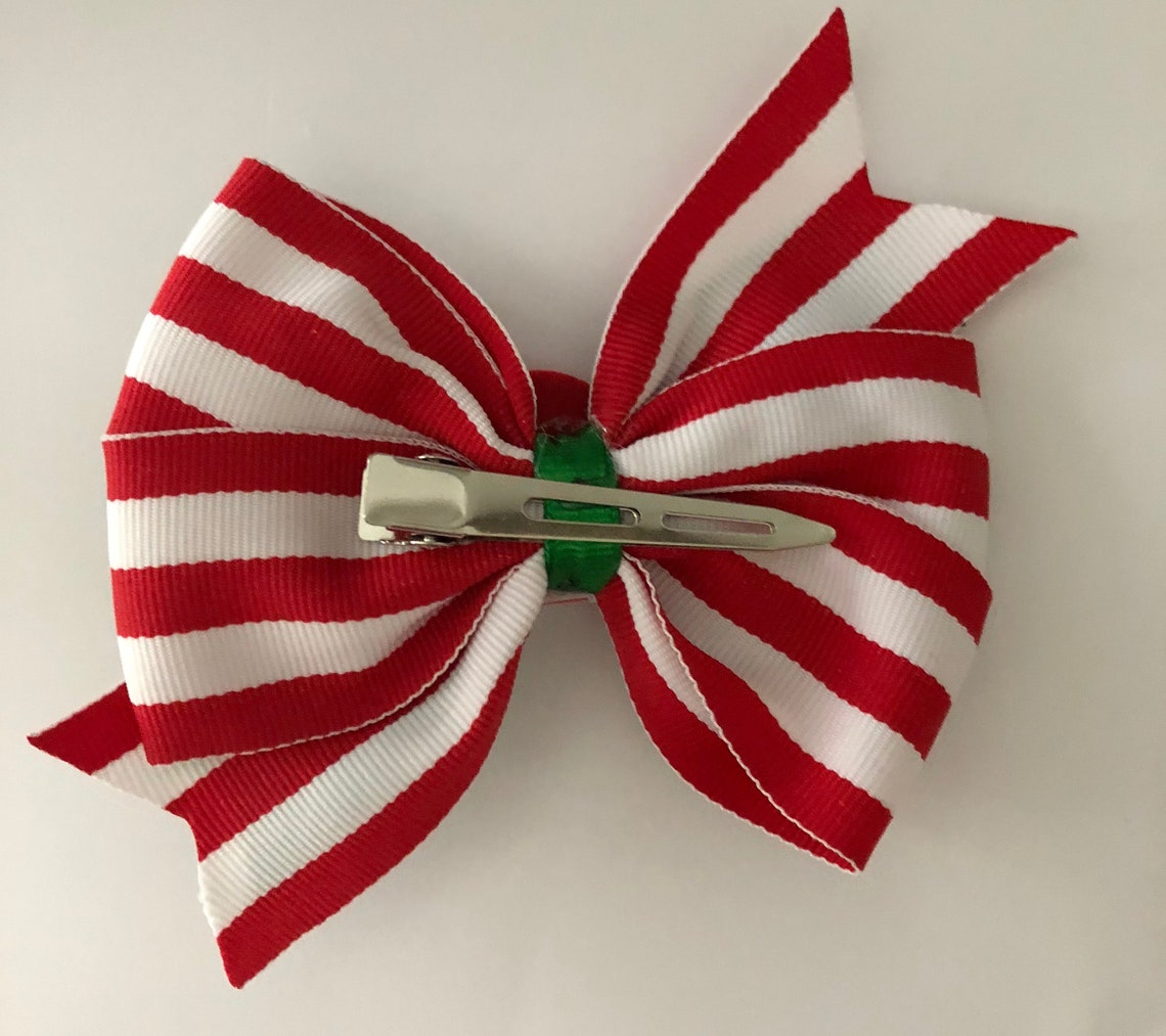 Christmas Bow Red and White Stripe Bow Santa Bow With Santa - Etsy
