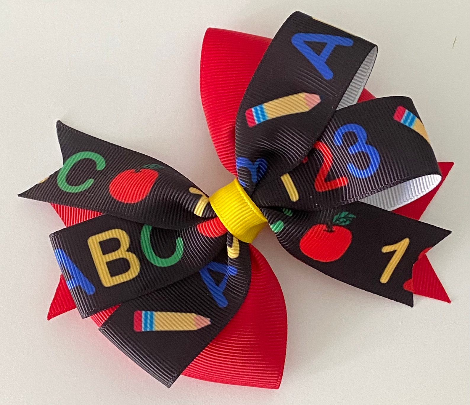 Back to School Hair Bow Red and Black School Bow ABC School Bow Primary ...