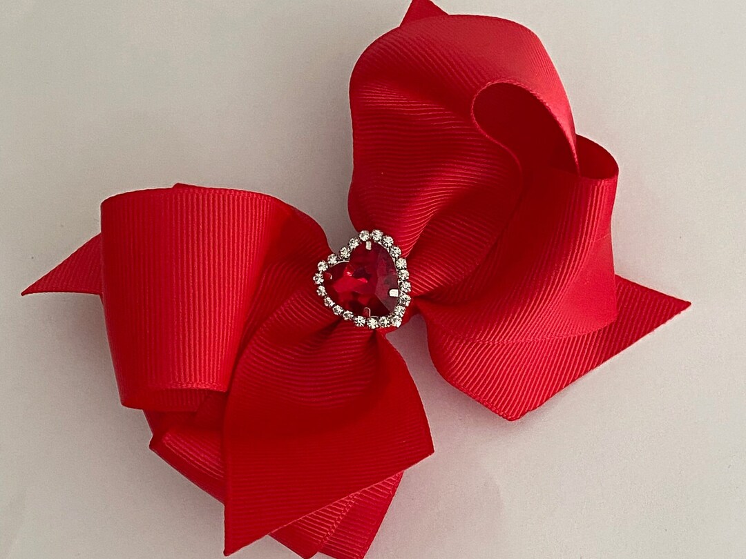 Valentine's Day Bow Red Bow With Heart Gem Double Layered Red Bow Perky ...