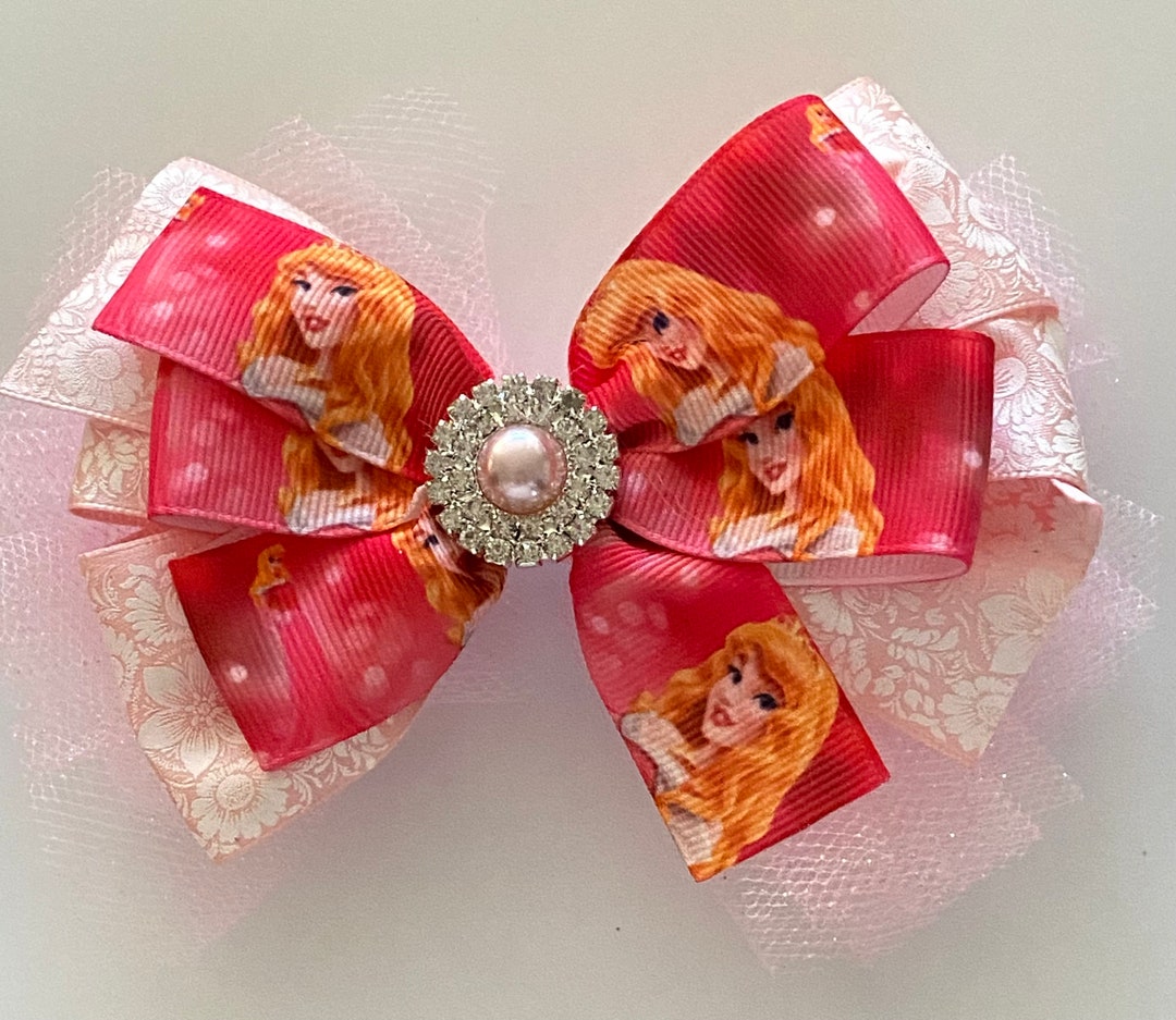 Sleeping Beauty Hair Bow Princess Aurora Bow Sparkly Aurora Bow Disney ...