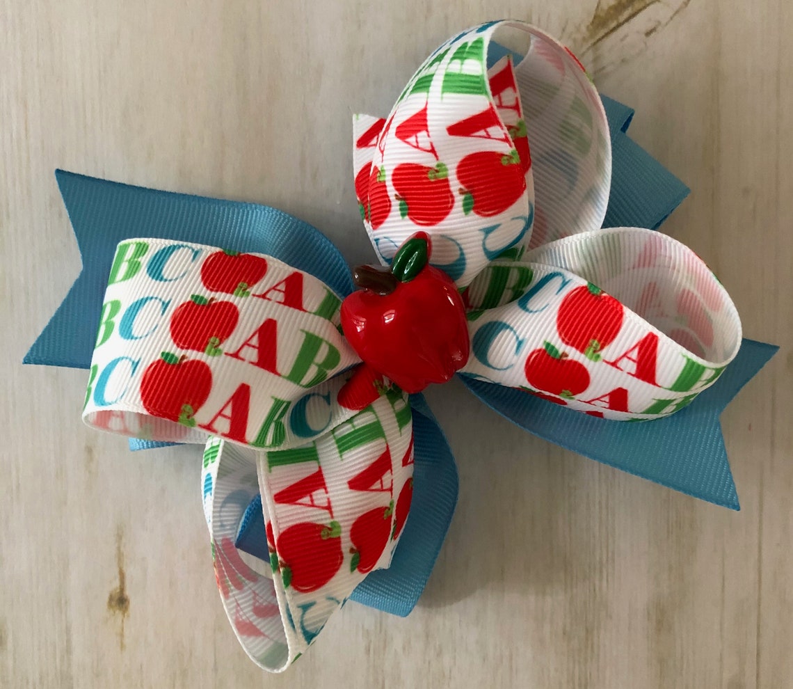 ABC Apple Bow Back to School Bow Primary Hair Bow ABC Hair Bow - Etsy