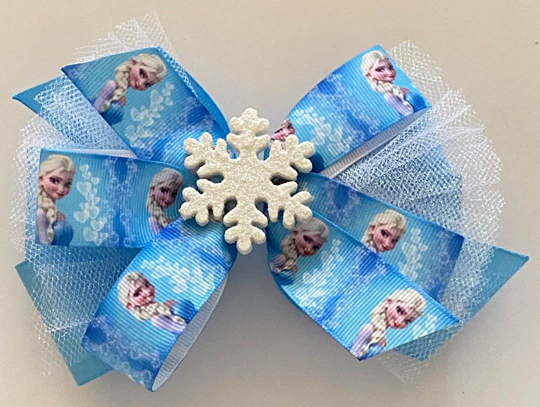 Frozen Hair Bow Blue Elsa Hair Bow With Snowflake Glittery Snowflake ...