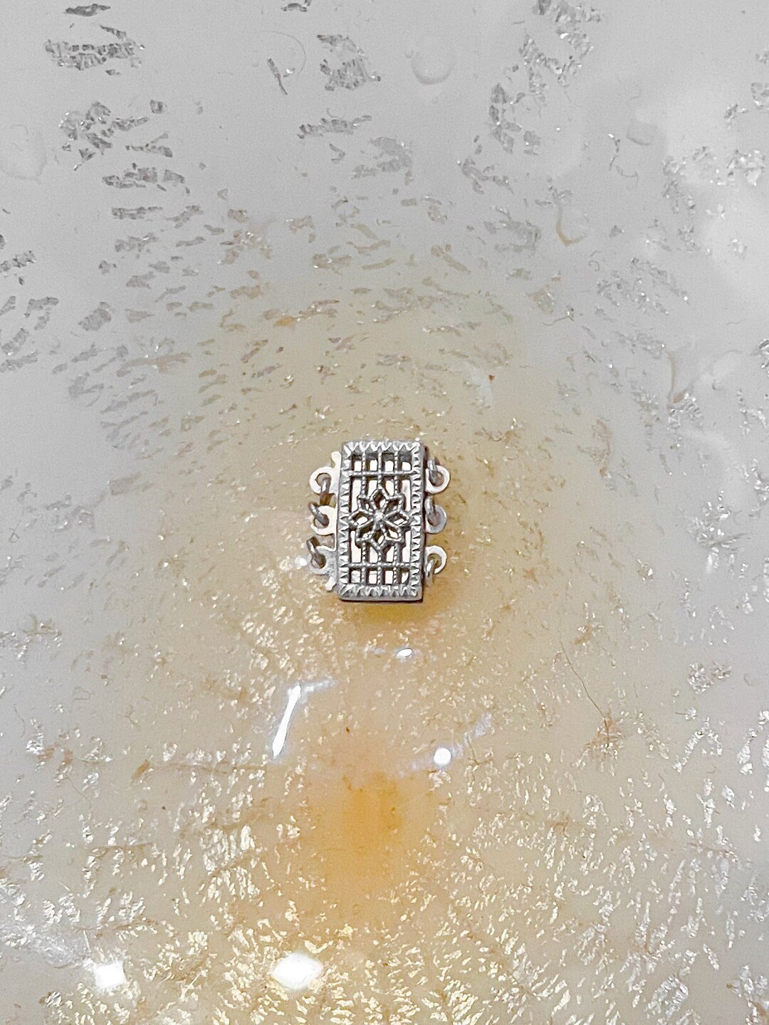 10K Solid White Gold 3 Strand Box Clasp Filigree Rectangle Three Loop ...