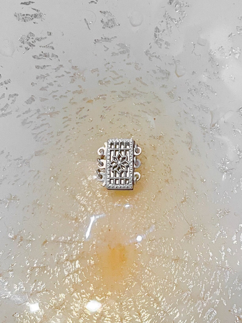 10K Solid White Gold 3 Strand Box Clasp Filigree Rectangle Three Loop ...