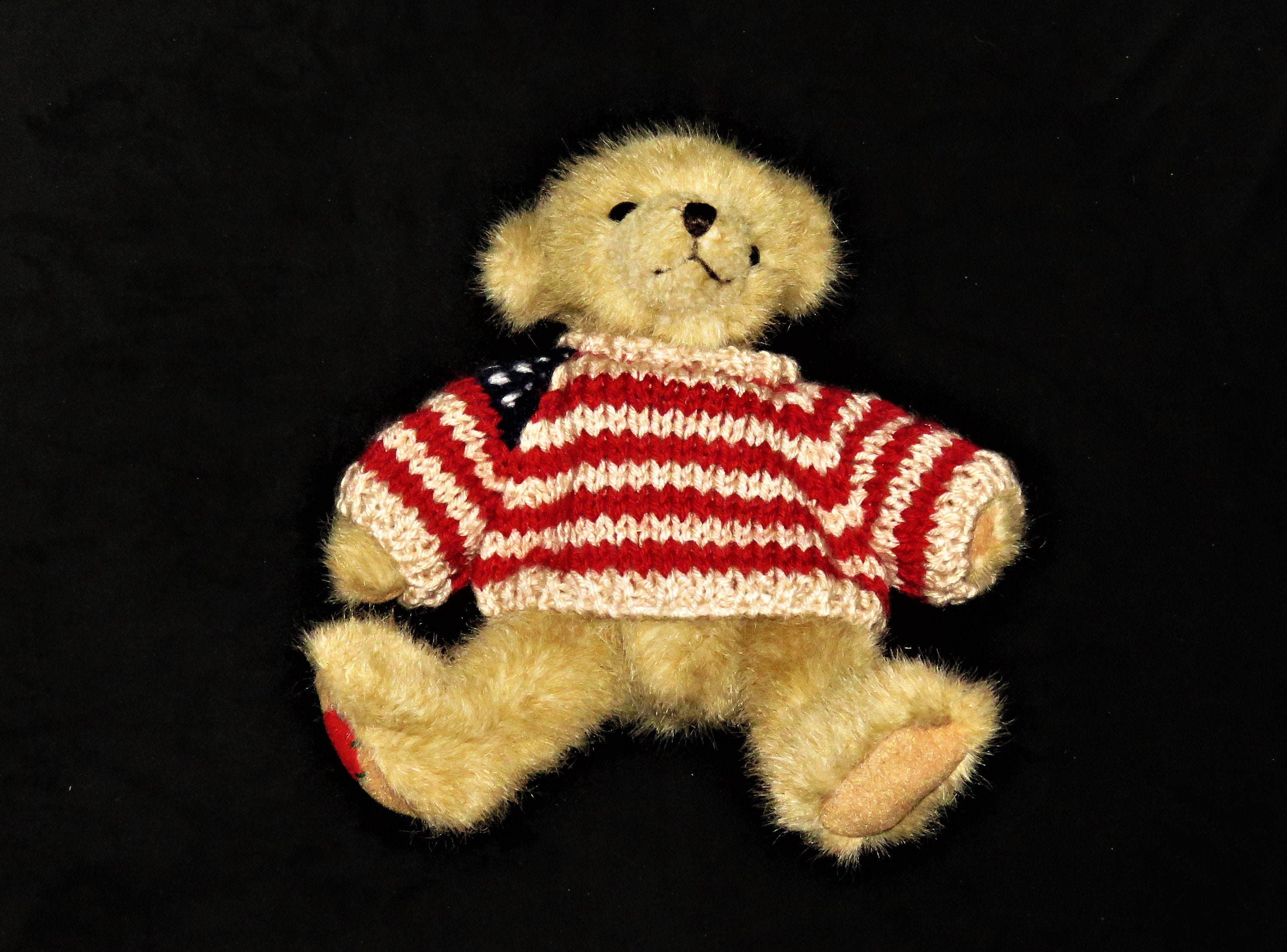 Patriotic Teddy Bear in American Flag Sweater Unmarked Stuffed Teddy ...