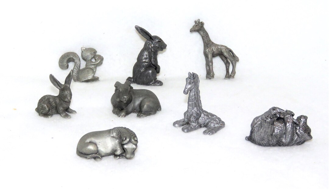 CHOICE of 4 Cast Pewter Miniature Animals: Three Bunnies Giraffe ...