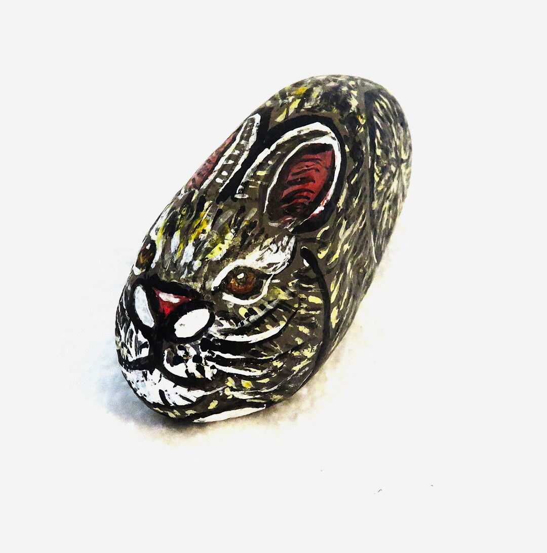 Hand Painted Bunny Rock Signed by Helen 4" X 2 1/2" X 1 1/2" Incredible ...