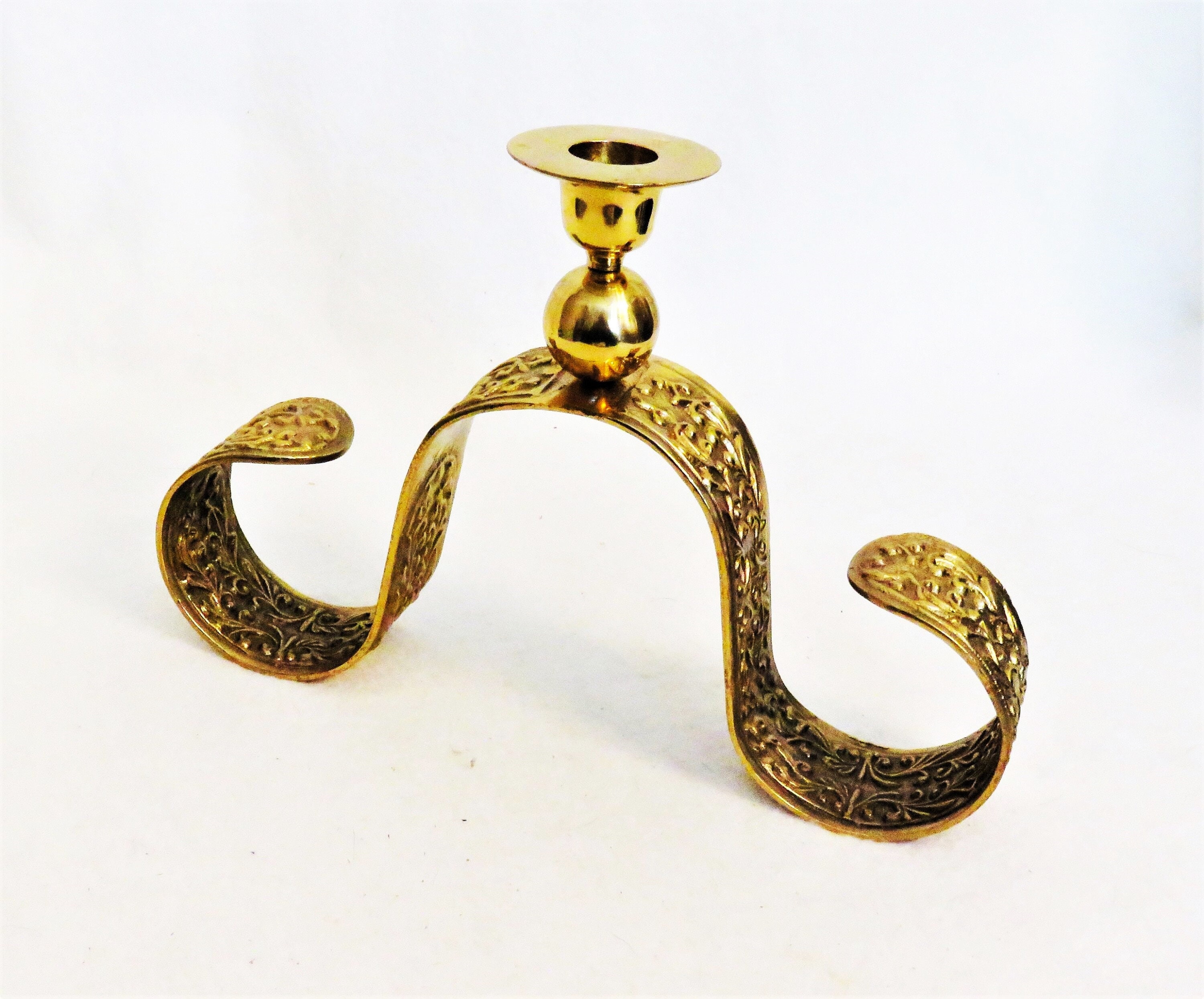 Brass Candlestick Holder With Ribbon Base Beautiful Statement Candle ...