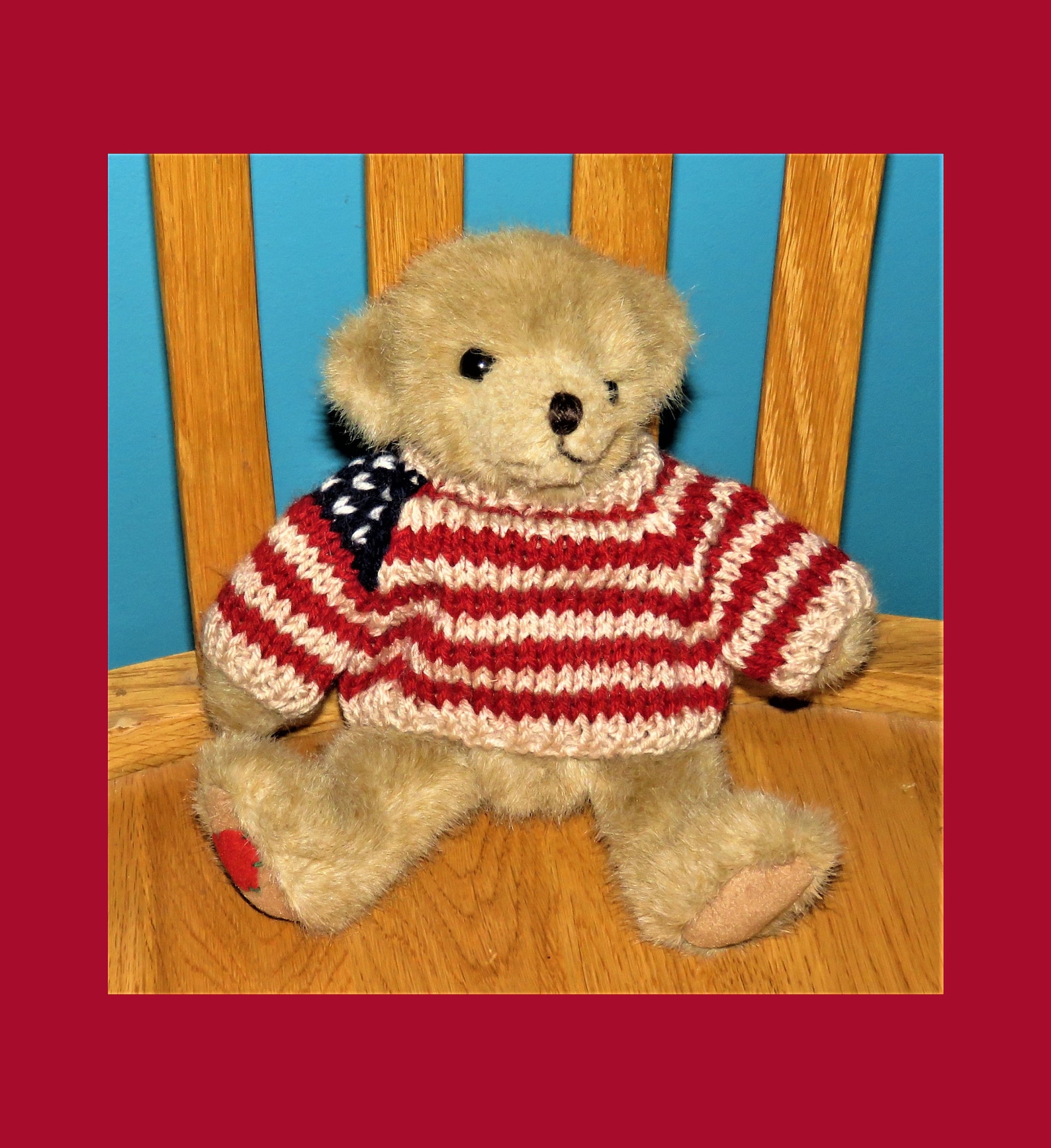 Patriotic Teddy Bear in American Flag Sweater Unmarked Stuffed Teddy ...