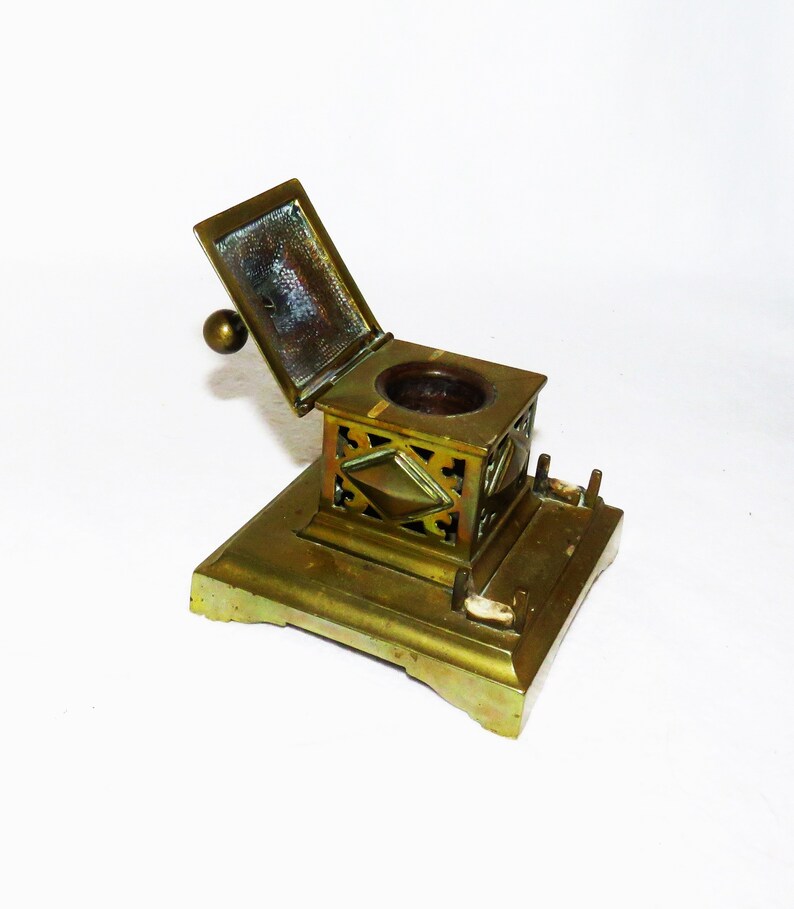 RARE Antique Inkwell With Fountain Pen by William Tonks & Sons Brass ...