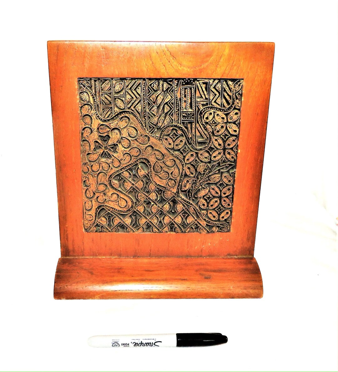TJAP Copper Batik Stamp Encased in Wood Frame Measures 11"t X 9 1/2"w ...