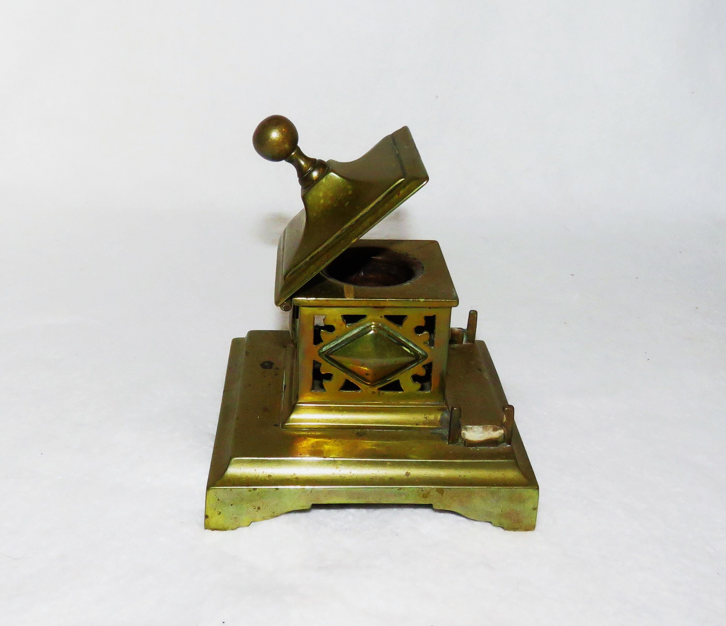 RARE Antique Inkwell With Fountain Pen by William Tonks & Sons Brass ...