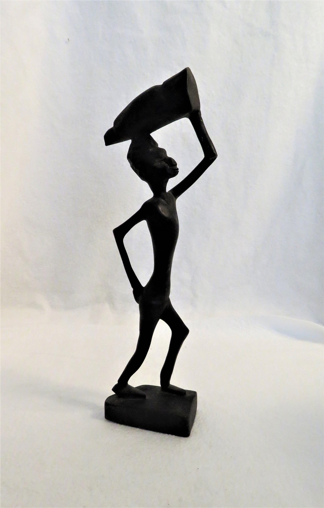Tribal African Wooden Statue of Man Carrying Object on His Head ...