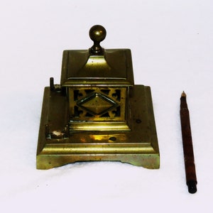 RARE Antique Inkwell With Fountain Pen by William Tonks & Sons Brass ...