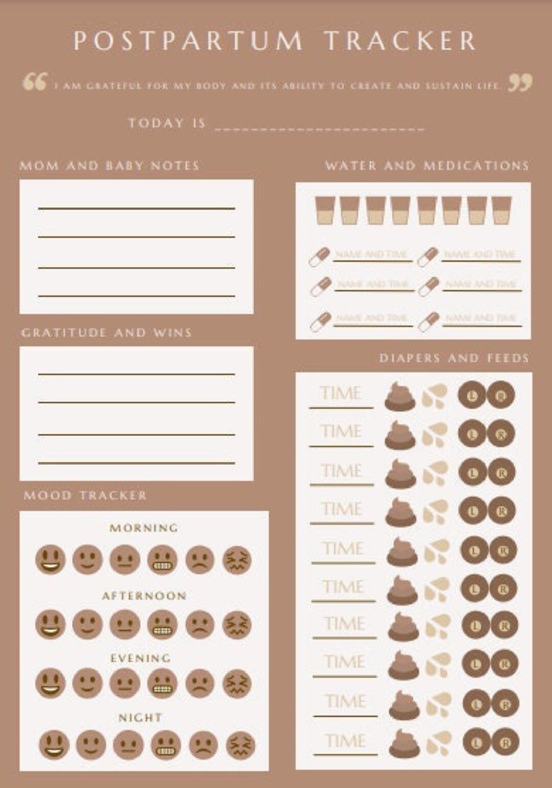 Printable Postpartum Daily Tracker for New Moms - Track Water ...