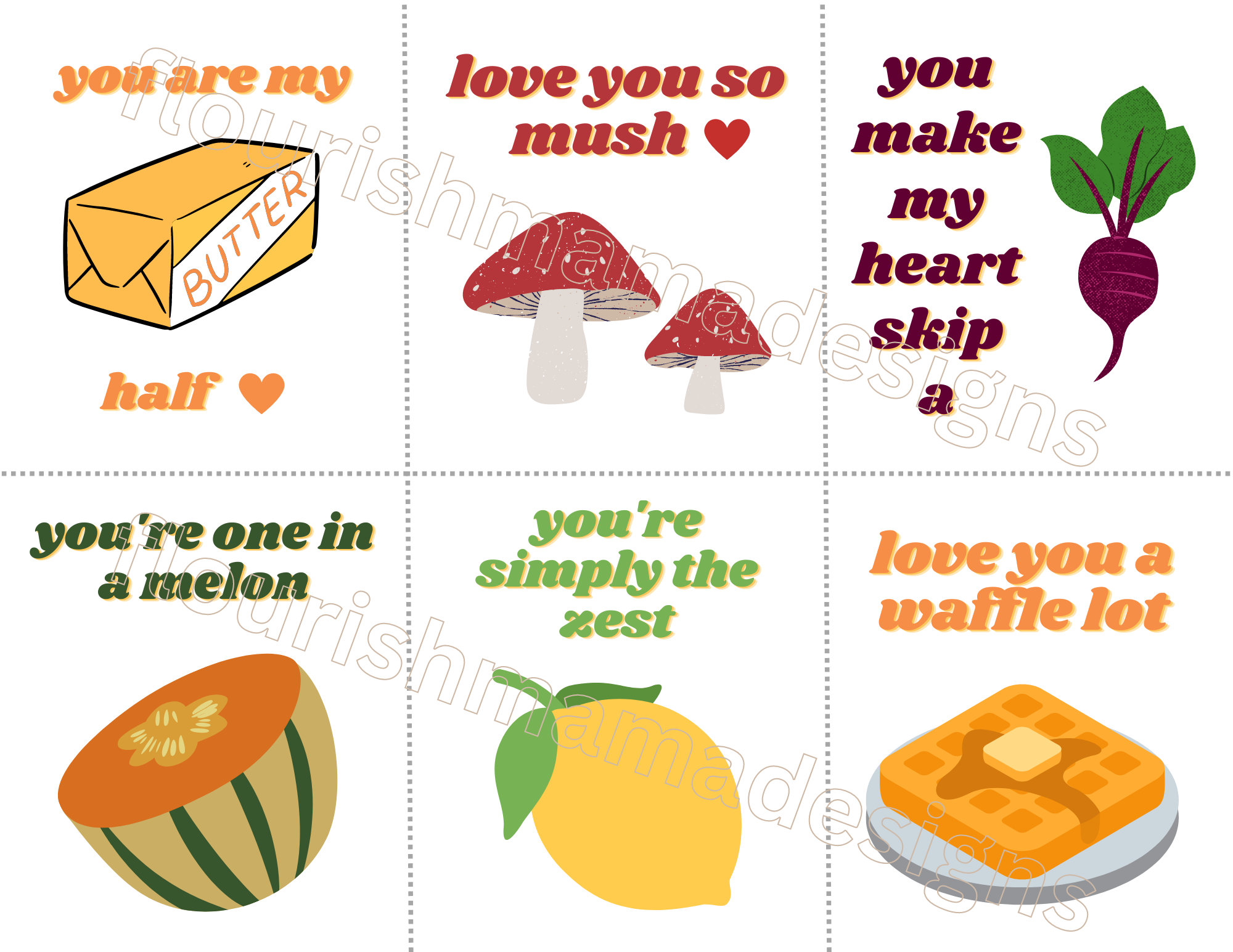Printable Food-themed Valentine's Cards - Six Clever Food Puns for the ...