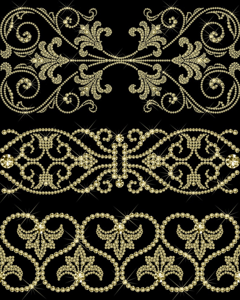 Luxury Diamond Border Gold Glamour diamond Wedding Bridal | Etsy