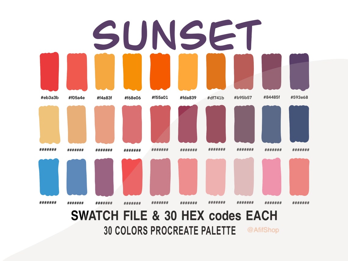 Sunset Color Palette Sunset Color Palette Ipad Procreate - Etsy