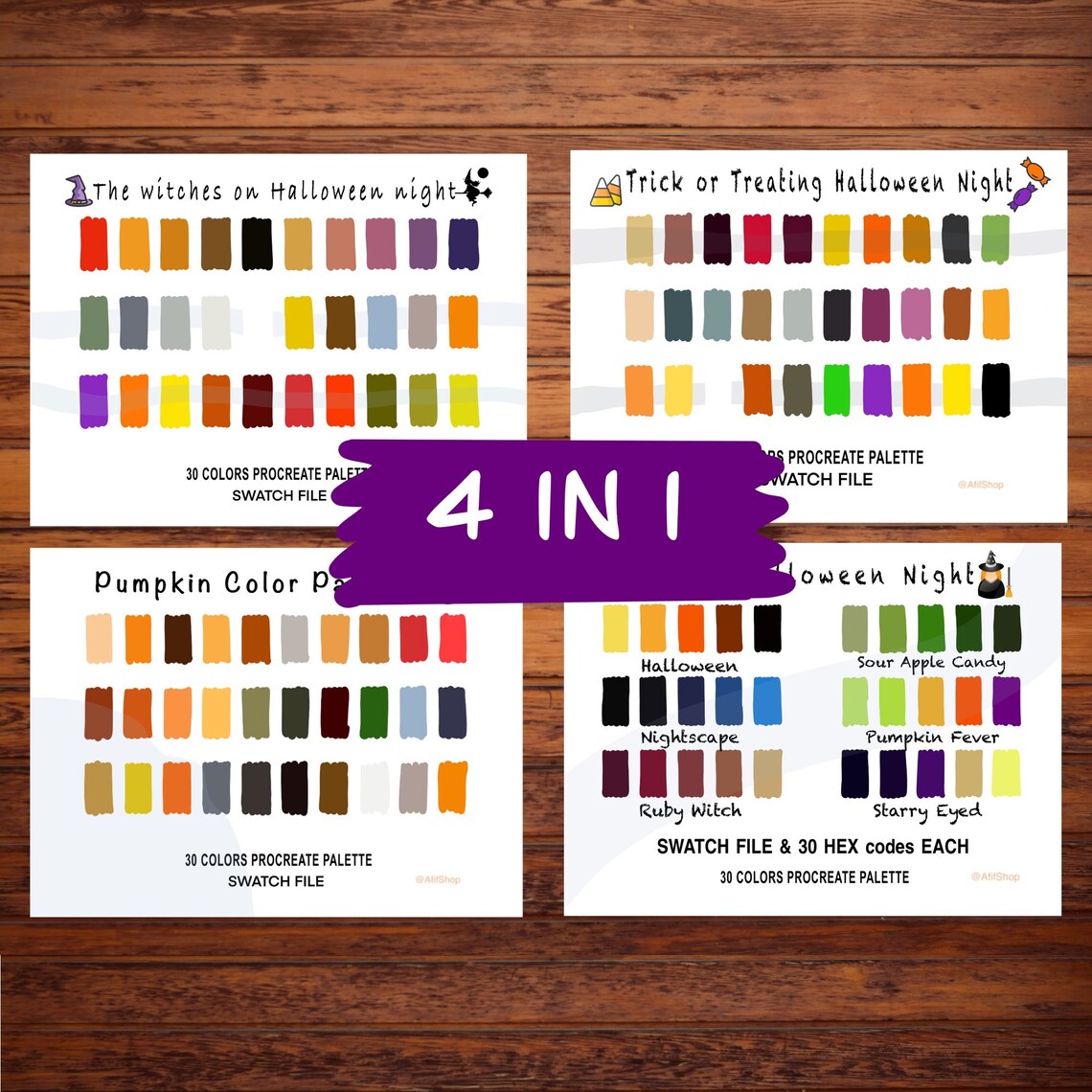 Halloween Color Palette, 120 Colors, 4 Swatches, HEX Codes for Party ...