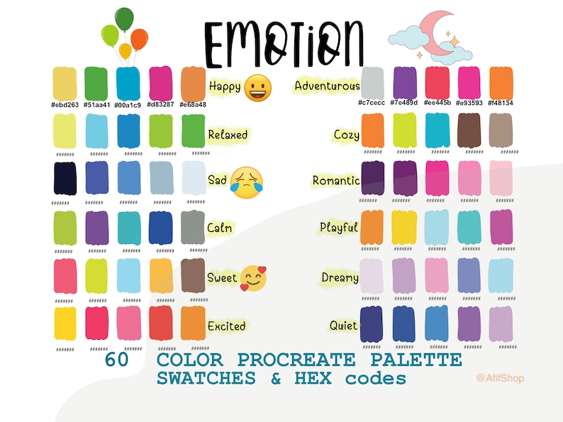 Emotion 60 Color Palette Color Palette HEX Codes Ipad | Etsy
