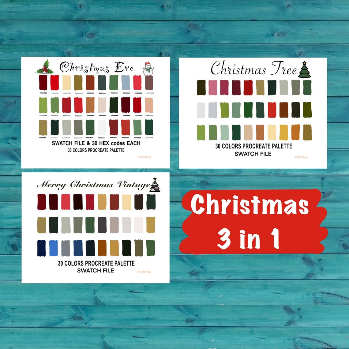 Christmas Color Palette, 90 Colors, 3 Swatches, HEX Codes for Christmas ...
