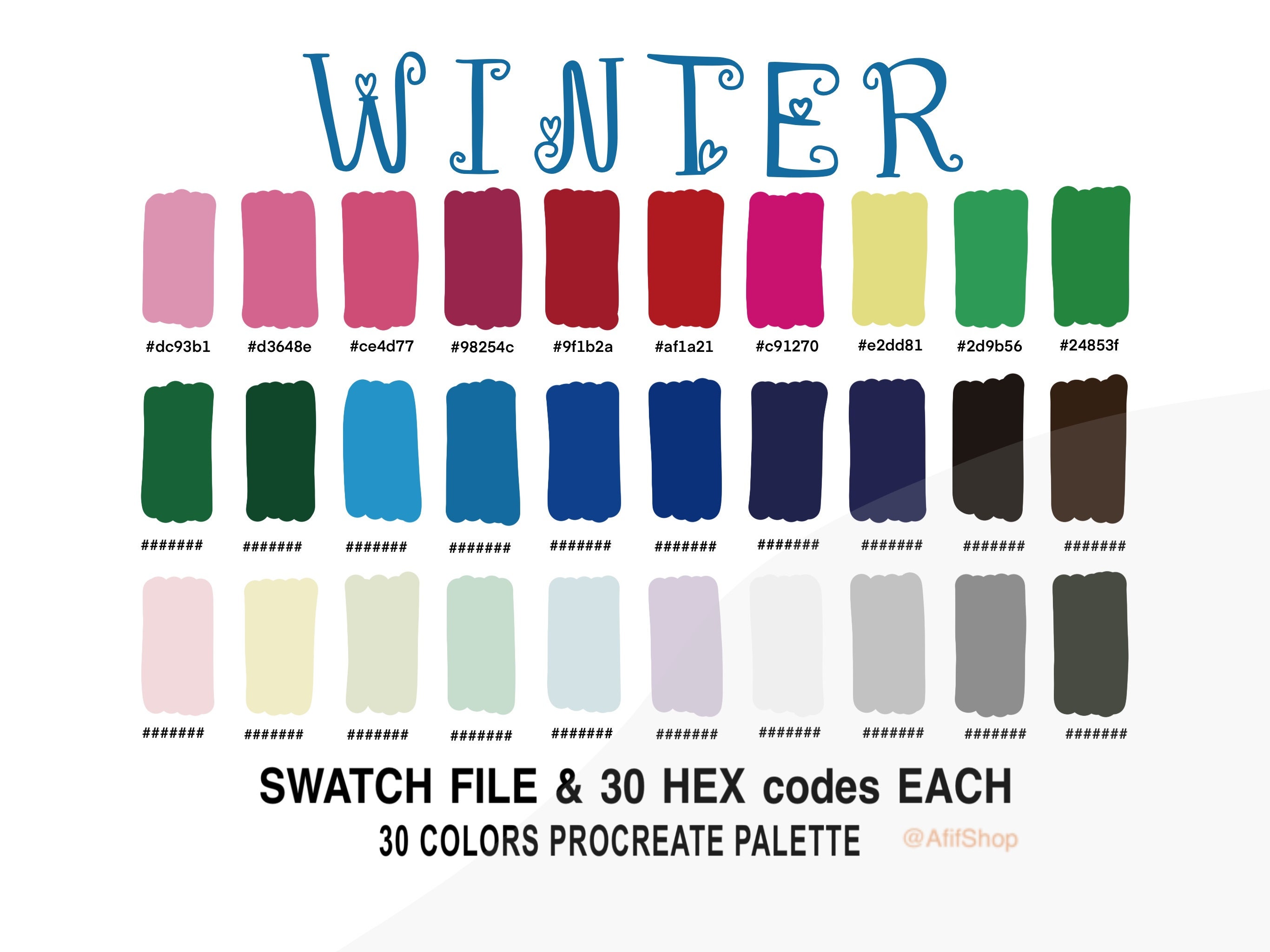 Season Color Palette, 120 Colors, 4 Swatches, HEX Codes, Summer, Autumn ...