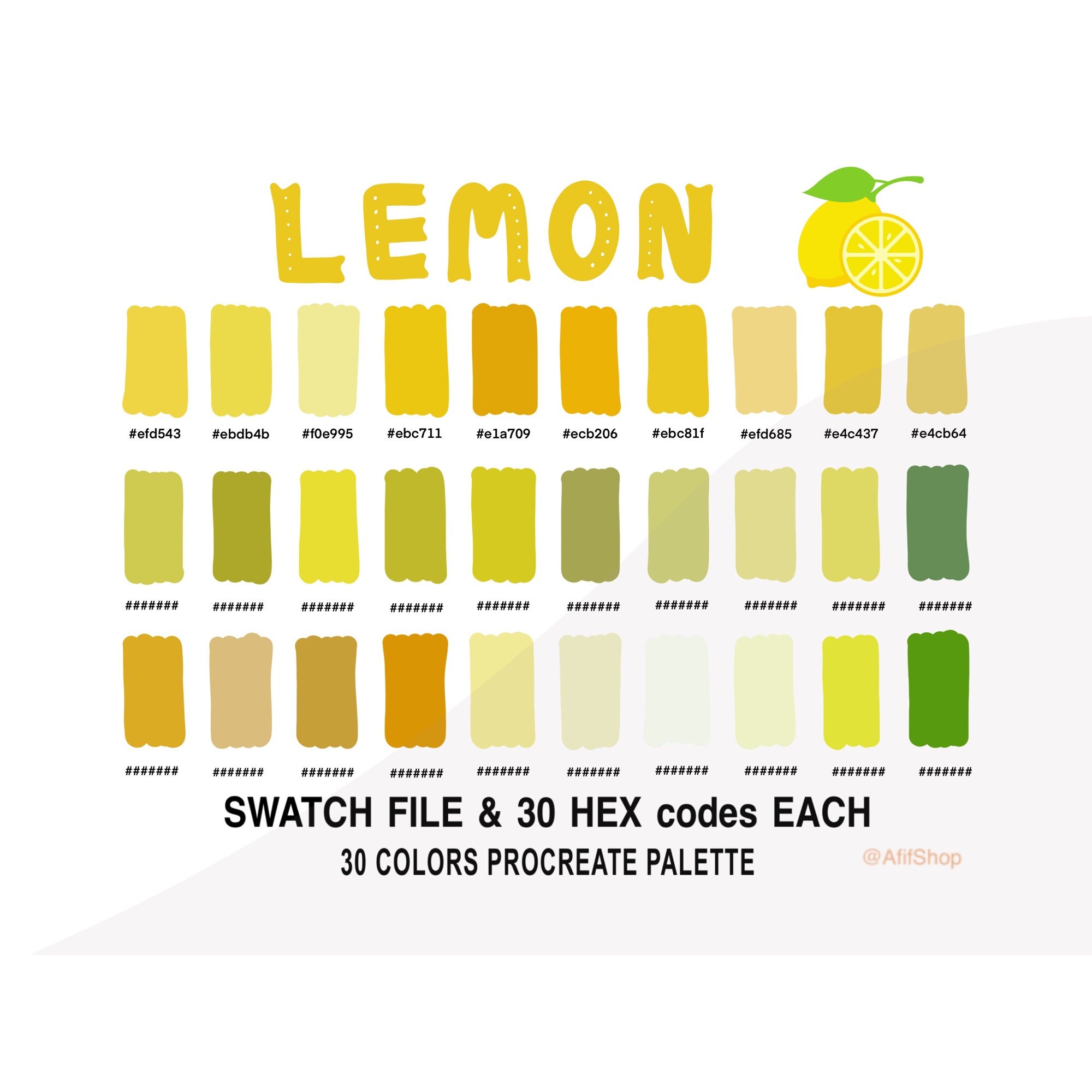 Lemon Color, Color Palette, Lemon, Digital File, Ipad, Procreate App ...