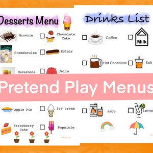 5in1 Pretend Play Menus, Kids Play Menus, Kitchen Play, Fun Activity ...