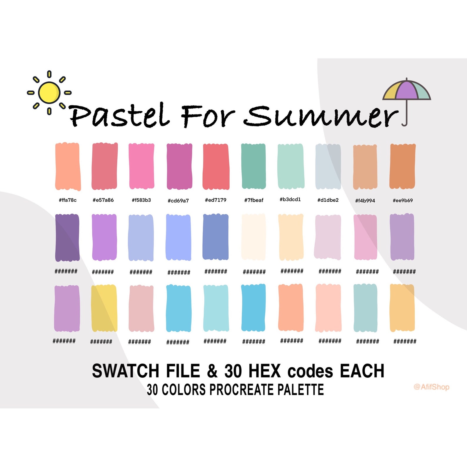 Pastel Summer 60 Color , Color Palette, HEX Codes, iPad , Procreate App ...