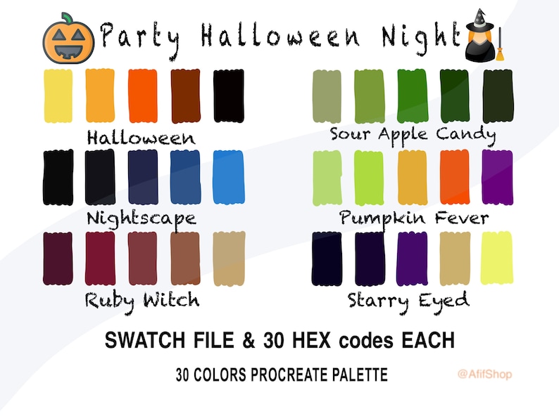 Halloween Color Palette, 120 Colors, 4 Swatches, HEX Codes for Party ...