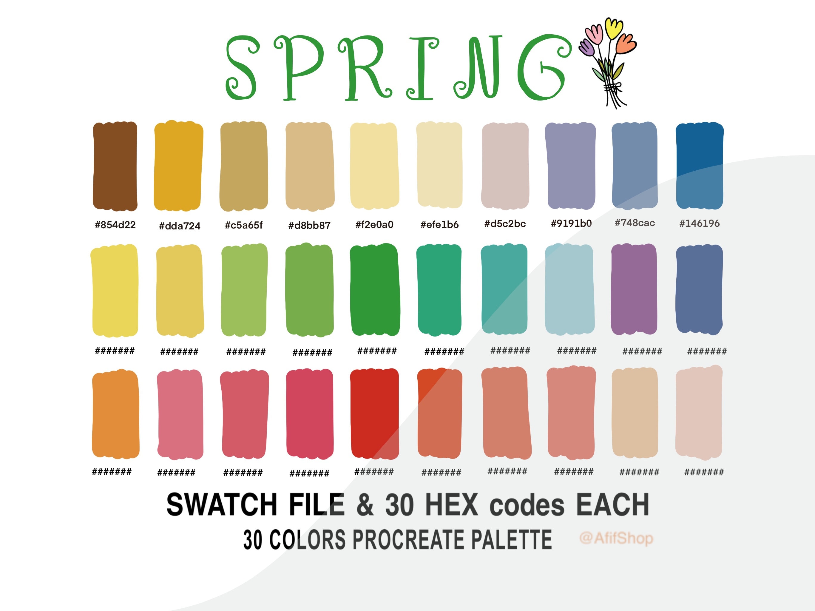 Season Color Palette, 120 Colors, 4 Swatches, HEX Codes, Summer, Autumn ...