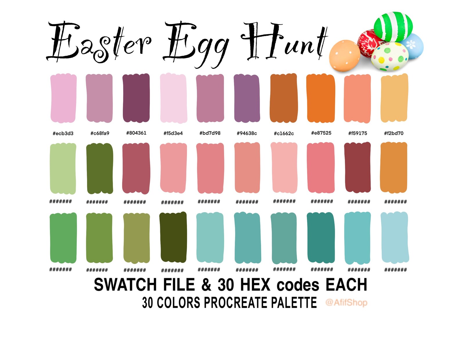 Easter Color Palette, 90 Colors, 3 Swatches, HEX Codes, Easter Egg Hunt ...