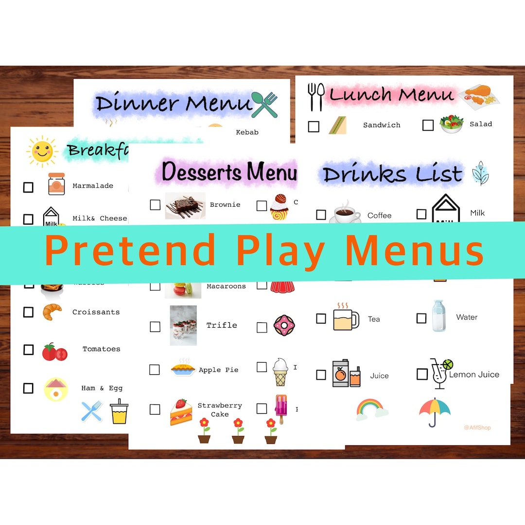 5in1 Pretend Play Menus, Kids Play Menus, Kitchen Play, Fun Activity ...