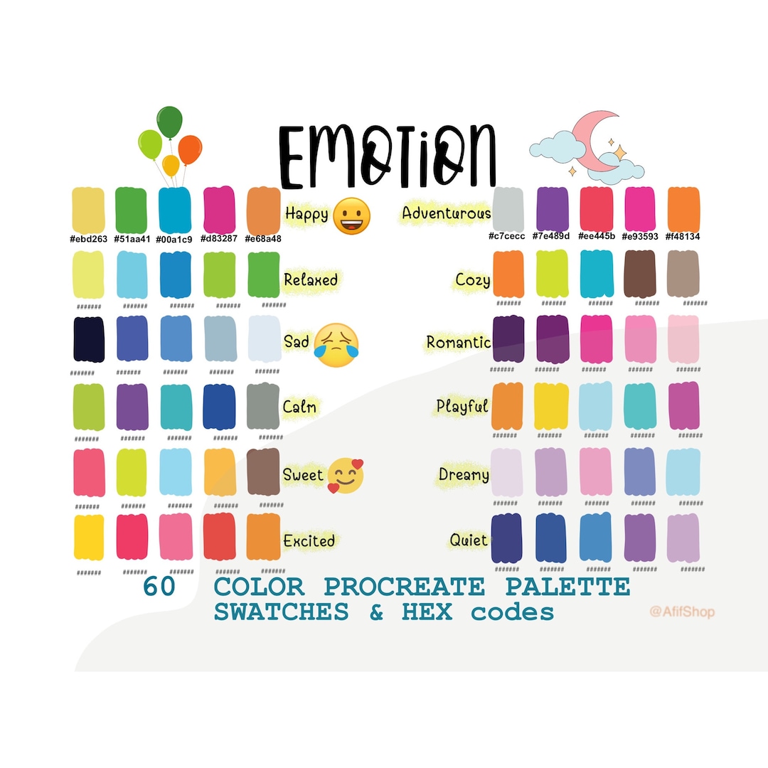 Emotion 60 Color Palette, Color Palette, HEX Codes, Ipad, Procreate App ...