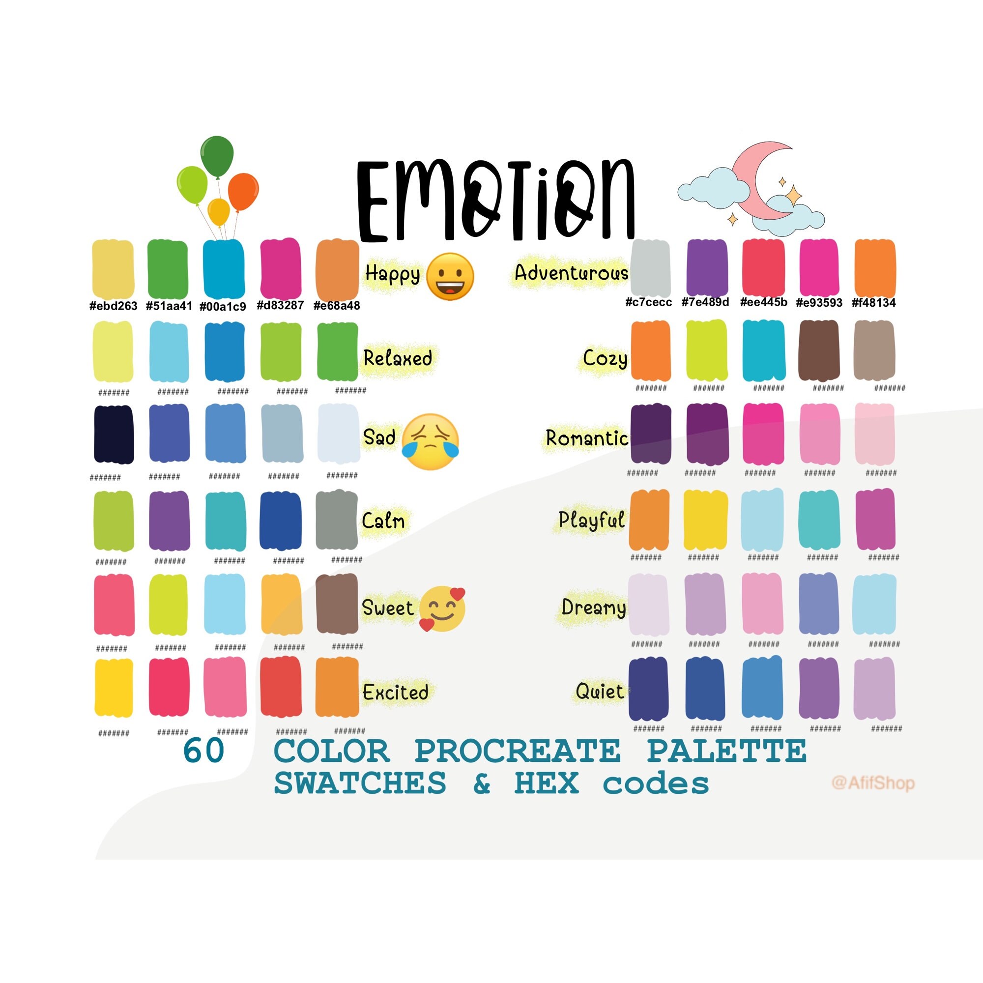 Emotion 60 Color Palette, Color Palette, HEX Codes, Ipad, Procreate App ...