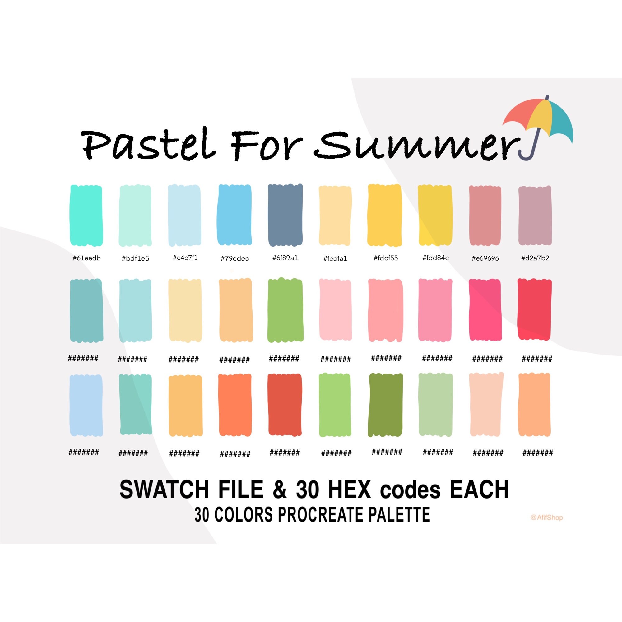 Pastel Summer 60 Color , Color Palette, HEX Codes, iPad , Procreate App ...