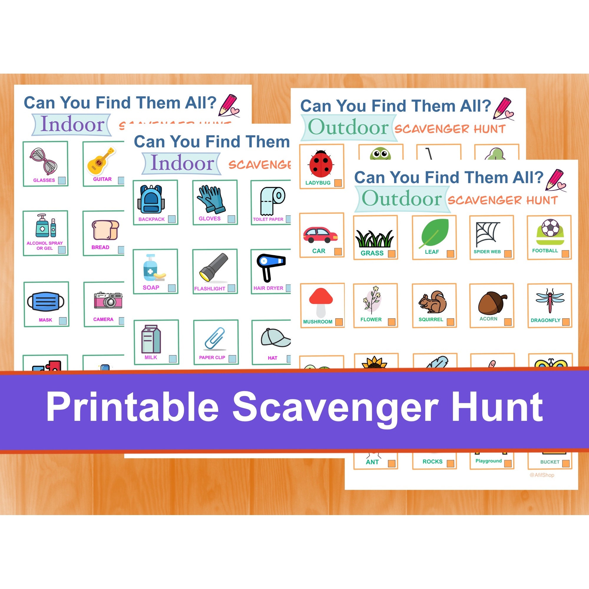 Set of 4 Scavenger Hunt for Kid, Indoor and Outdoor Scavenger Hunt for ...