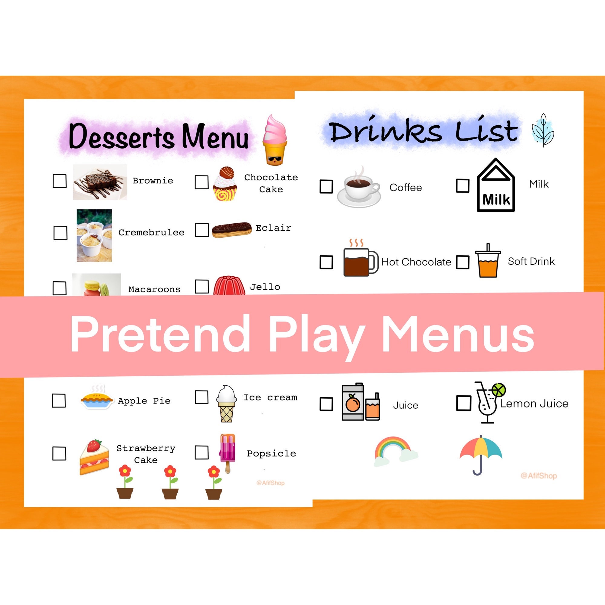 Pretend Play Menus, Kids Play Menus, Kitchen Play Menus, Fun Activity ...