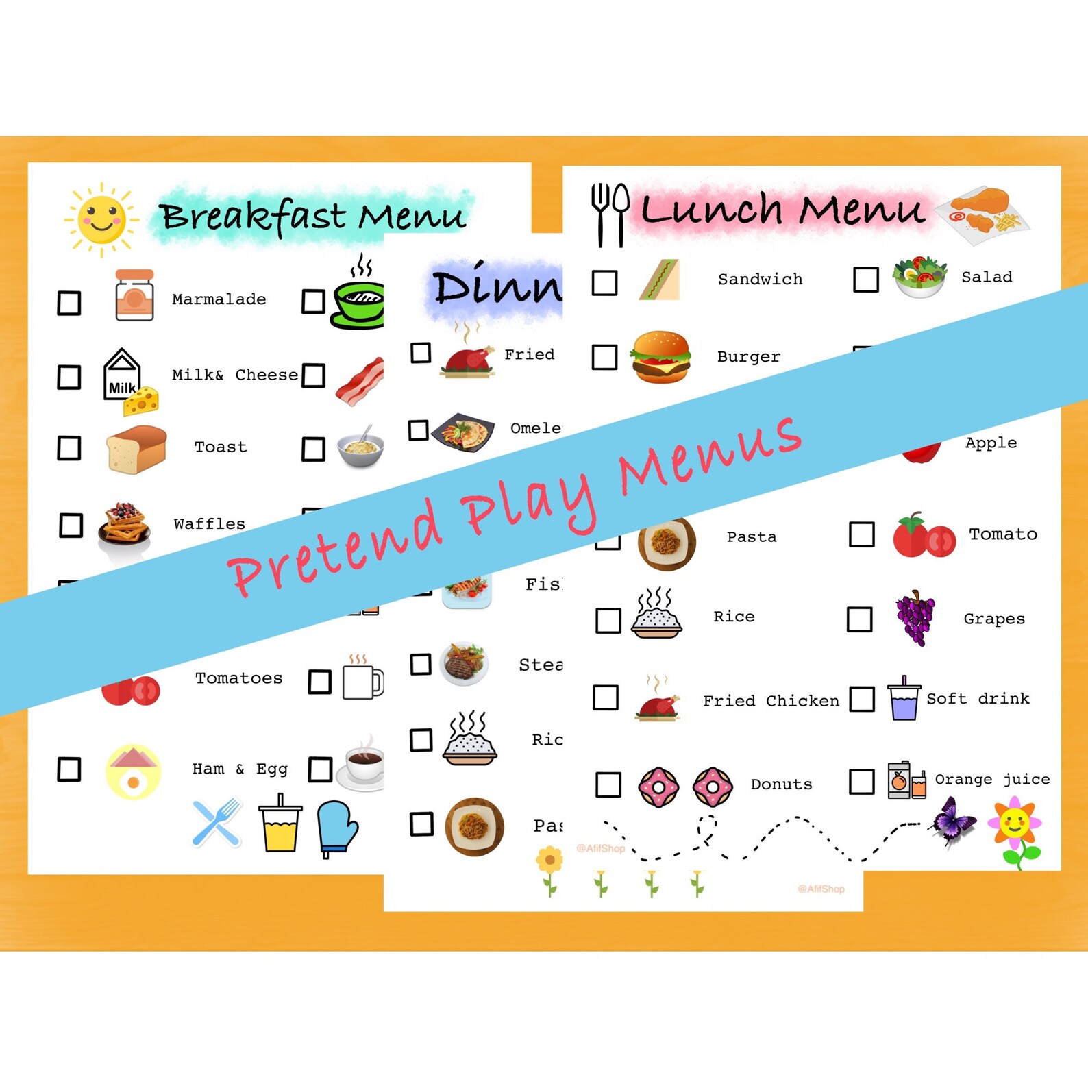 Pretend Play Menus, Kids Play Menus, Kitchen Play Menus, Fun Activity ...