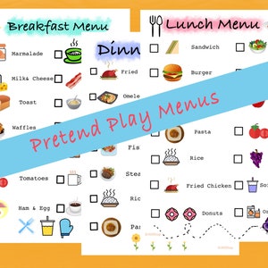 5in1 Pretend Play Menus, Kids Play Menus, Kitchen Play, Fun Activity ...