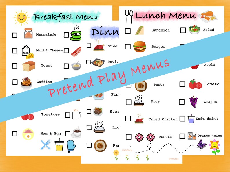 5in1 Pretend Play Menus, Kids Play Menus, Kitchen Play, Fun Activity ...