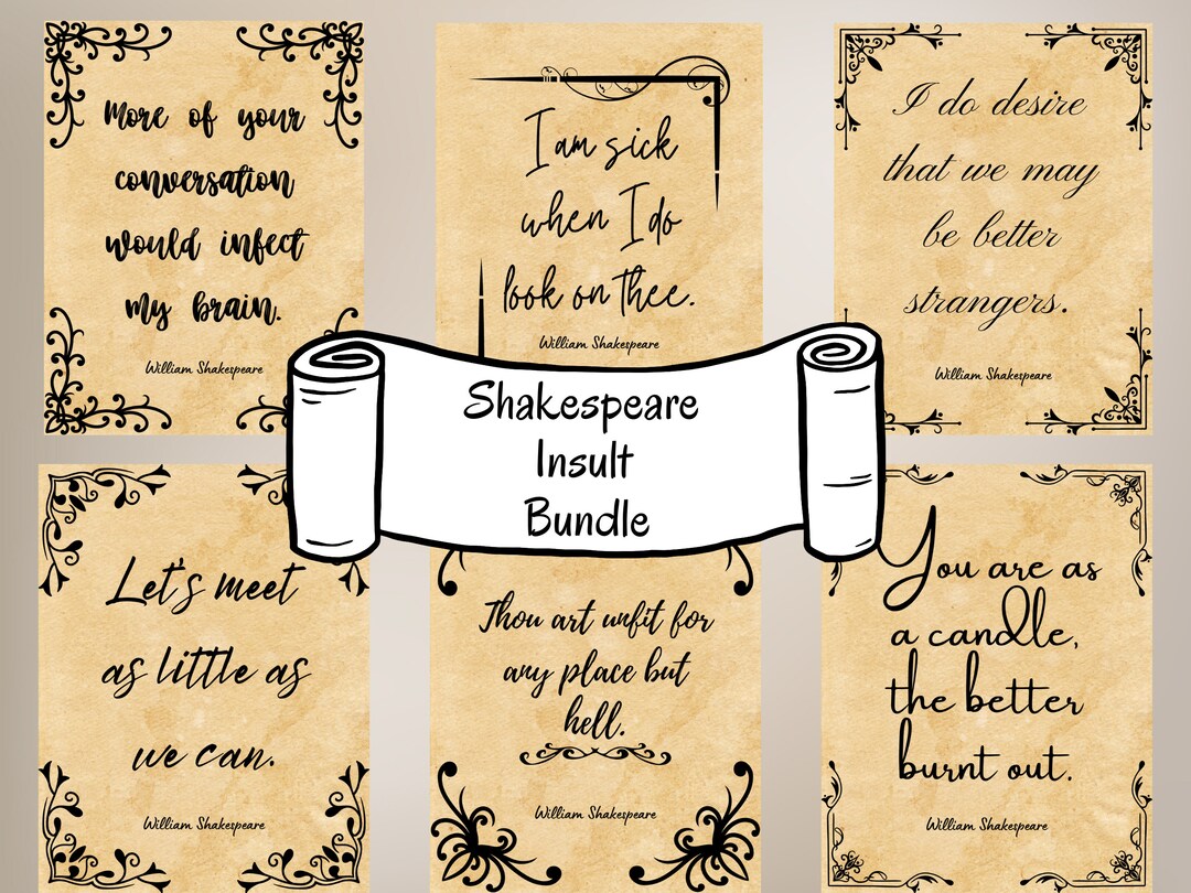 16 Witty Shakespeare Insults Bundle - Downloadable Classroom Decor ...