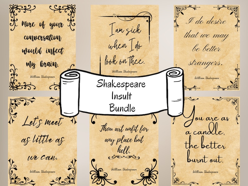 16 Witty Shakespeare Insults Bundle - Downloadable Classroom Decor ...