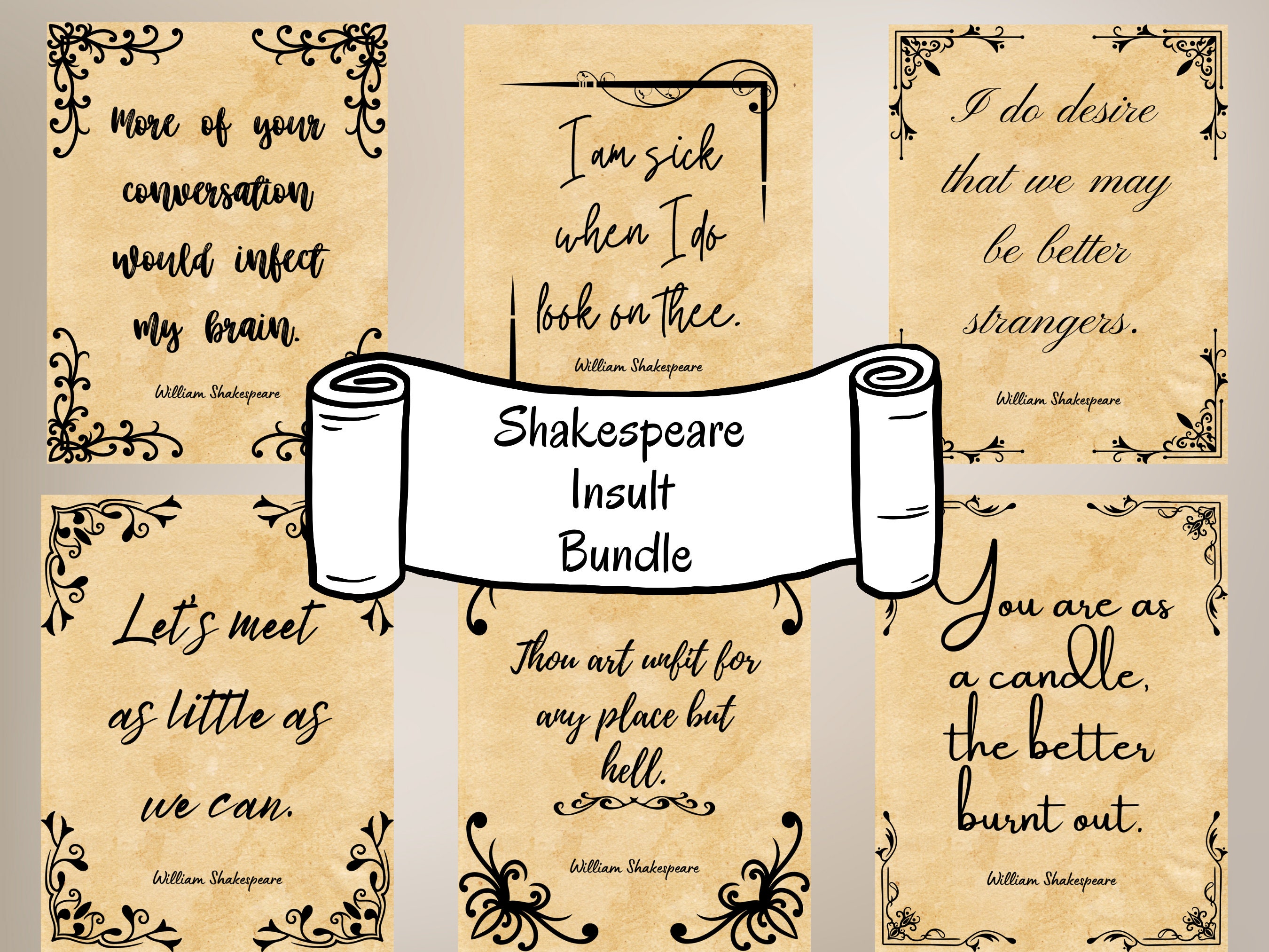 16 Witty Shakespeare Insults Bundle Downloadable Classroom Decor ...